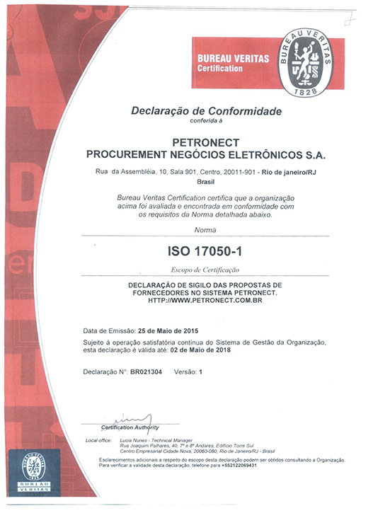 Certificado outorgado à Petronect